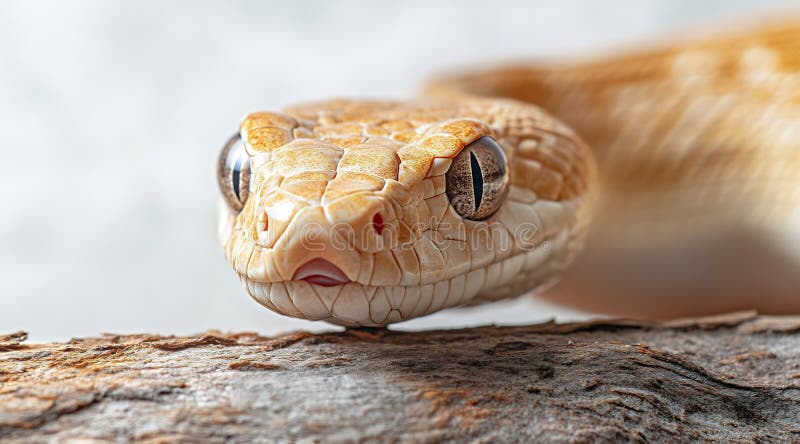 Close-up of a Desert Python Resting on a Log with Detailed Scales Under ...