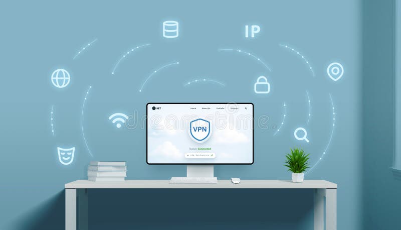 Digital VPN Concept with Flowing Cloud Nodes Linking Protection Icons ...