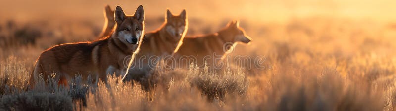 Dingo Family Standing in Front of the Camera in the Rocky Plains with ...
