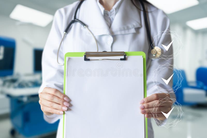 Doctor Showing Blank Checklist Stock Illustration - Illustration of ...