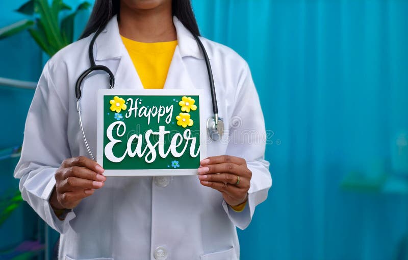 Doctor Wishing Happy Easter in Hospital Room Front Stock Illustration ...