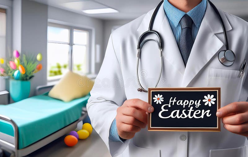 Doctor Wishing Happy Easter in Hospital Room Front Stock Illustration ...