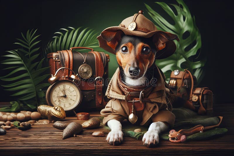 The Dog is a Traveler, a Jungle Explorer. Stock Illustration ...