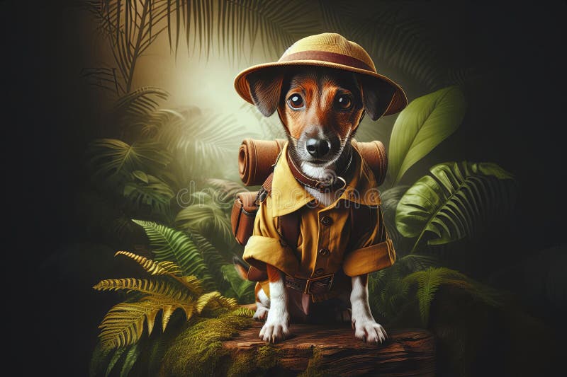 The Dog is a Traveler, a Jungle Explorer. Stock Illustration ...