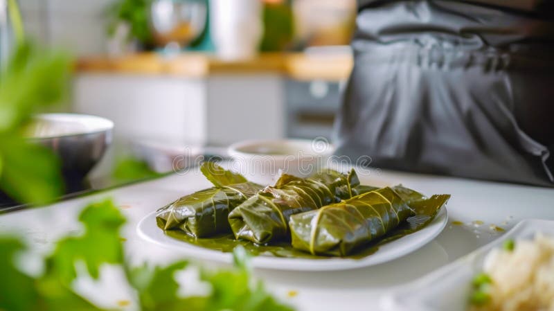 Dish Freshly Prepared Dolma Wrapped Grape Leaves Stock Photos - Free ...