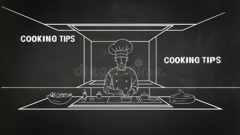 A Drawing of a Chef Cooking with the Words Cooking Tips , AI Stock ...
