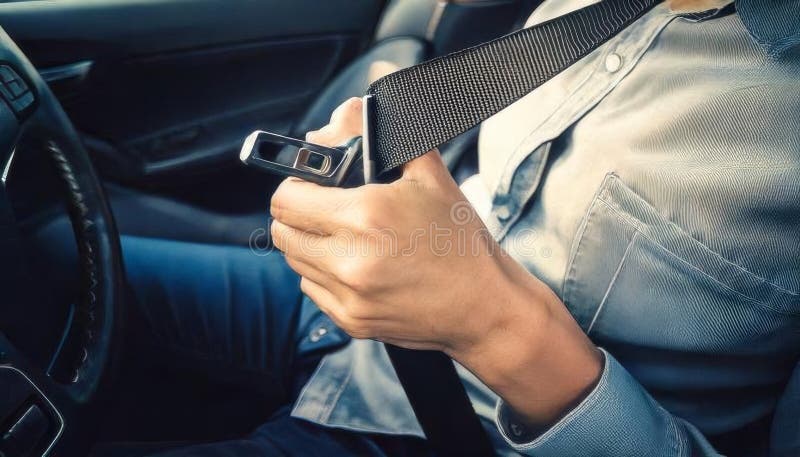 Driver buckling up in car stock illustration. Illustration of secure ...