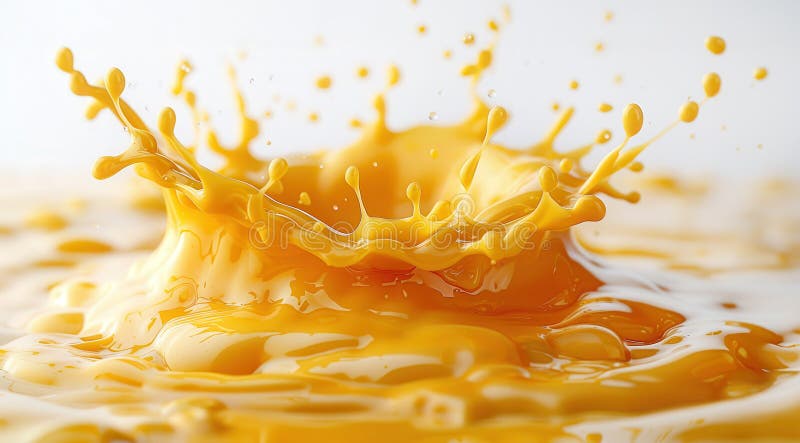 Dynamic Splash of Yellow Water in Air with Drops Hanging Around it ...