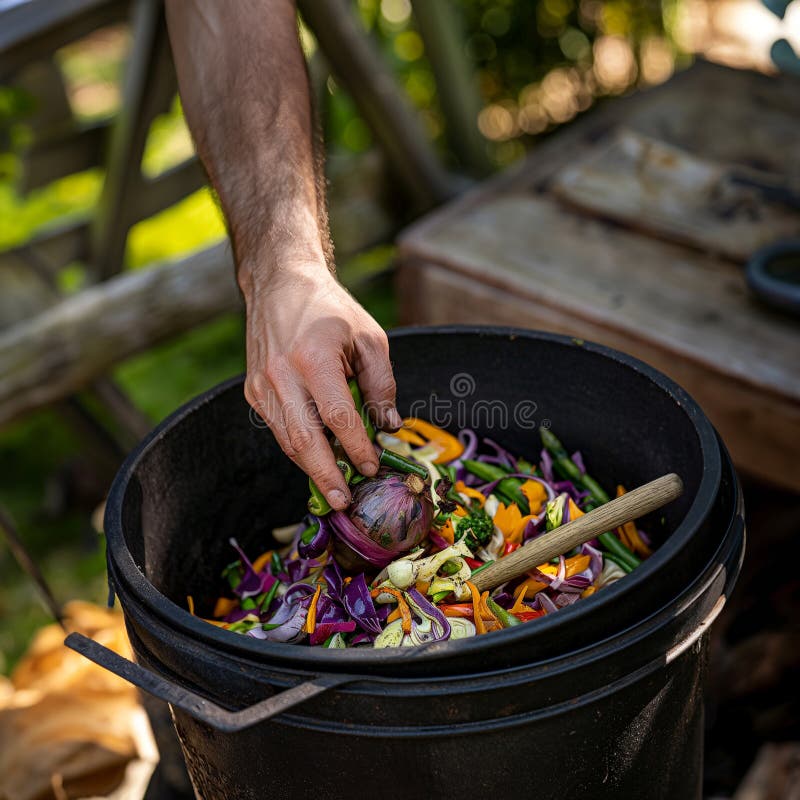Ecological Life Concept. Man Throwing Waste for Compost Stock ...