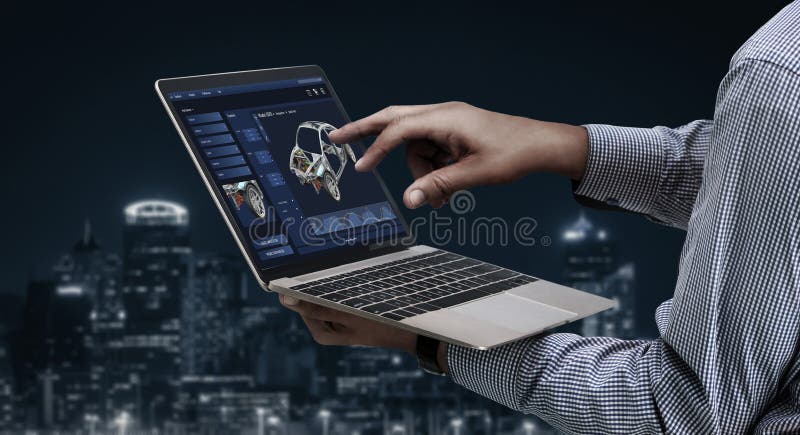 Electric Car Design Software on Computer Screen Show Simulation ...