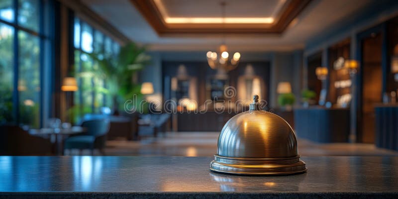 Elegant Desk Bell on a Polished Surface in a Luxurious Hotel Lobby with ...