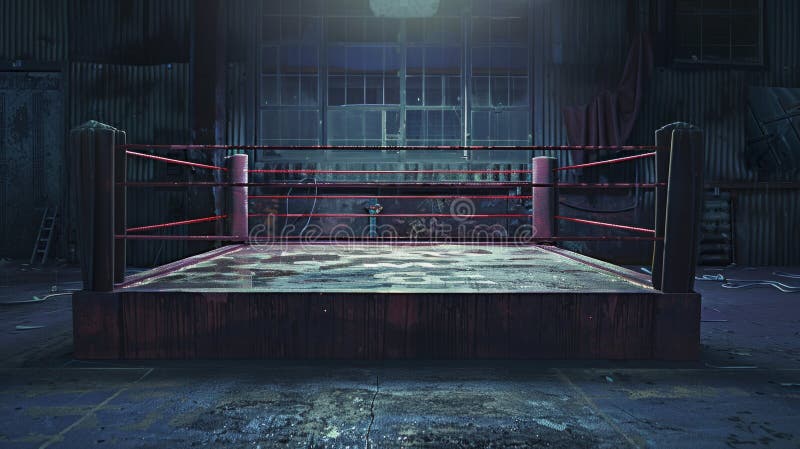 Empty Boxing Ring Stands in the Center of a Dimly Lit, Abandoned ...