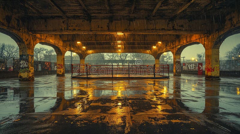 Empty Boxing Ring Stands Outdoors Drenched Rain Night Stock Photo ...
