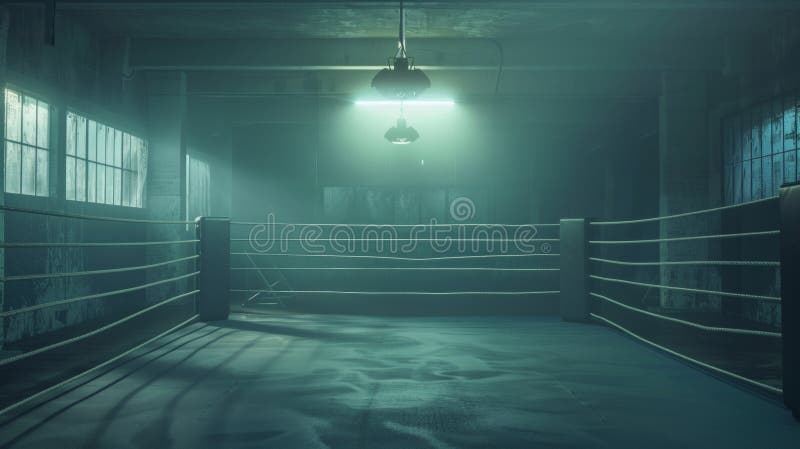 Empty Boxing Ring Stands Alone Foggy Industrial Warehouse Illuminated ...