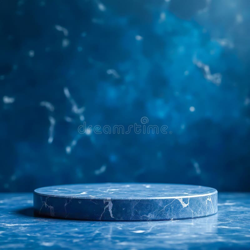 Empty Round Blue Marble Podium for Presentation Stock Photo - Image of ...