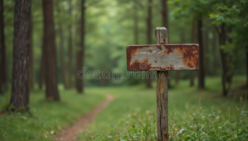 An Empty Sign Board on the Background of a Forest, Made of Wood, Old ...