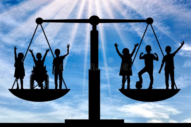 Equality among Children, Featuring a Balanced Scale with Both Disabled ...