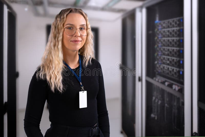 Female it Professional in Datacenter with Confident Expression Wearing ...