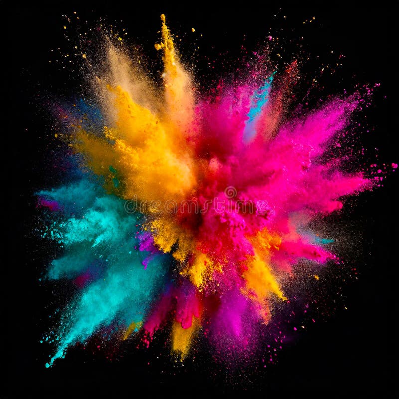 Explosion Splash of Colorful Powder with Freeze Isolated on Black ...