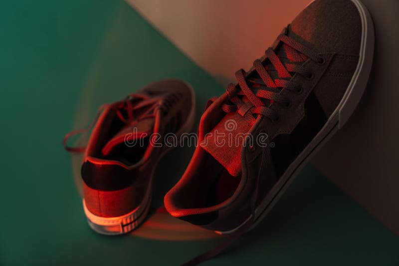 Fabric Sneakers with Rubber White Sole Under Red Light Stock Image ...