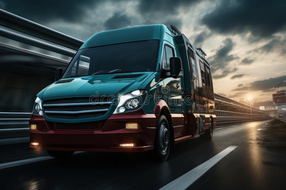 Fast-Moving Emergency Van Twilight Highway Stock Illustration ...