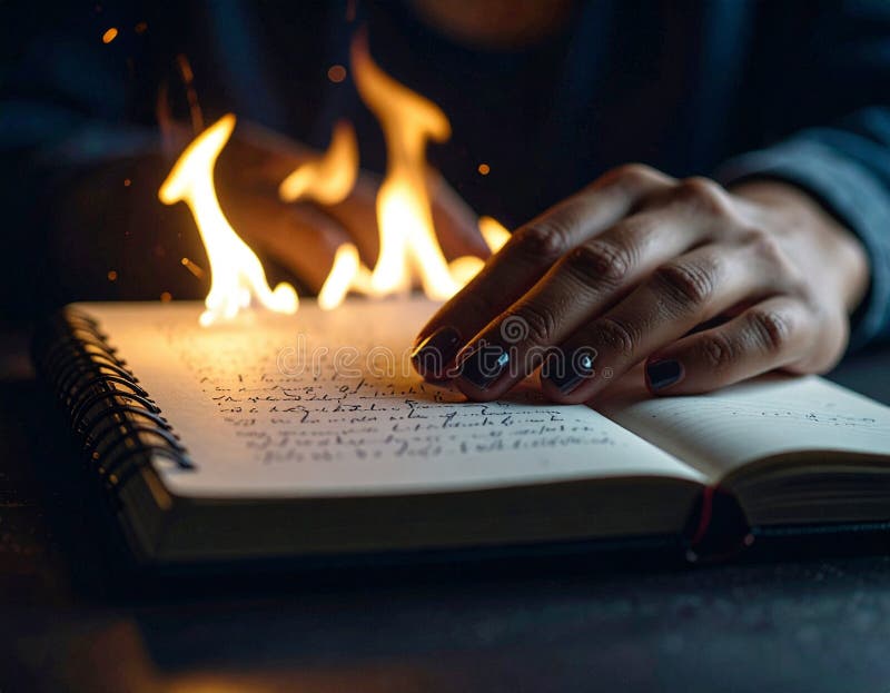 Generated Image Fingers Grip a Notebook Filled with Scribbled Words ...