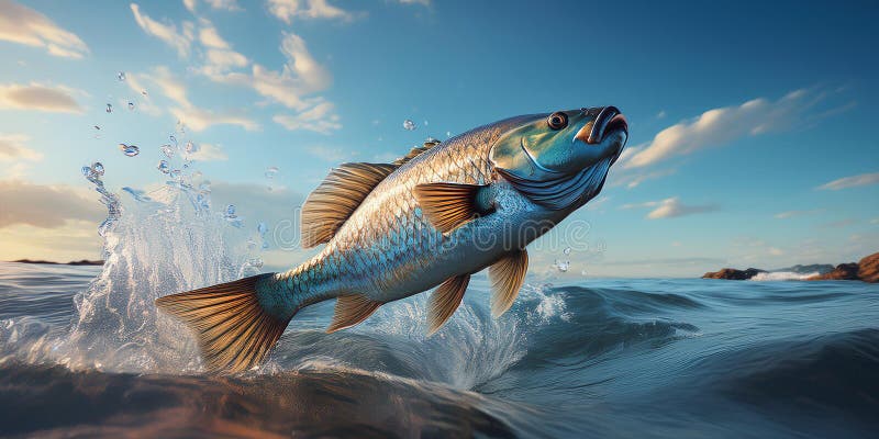 Fish jumping out of water stock illustration. Illustration of jump ...