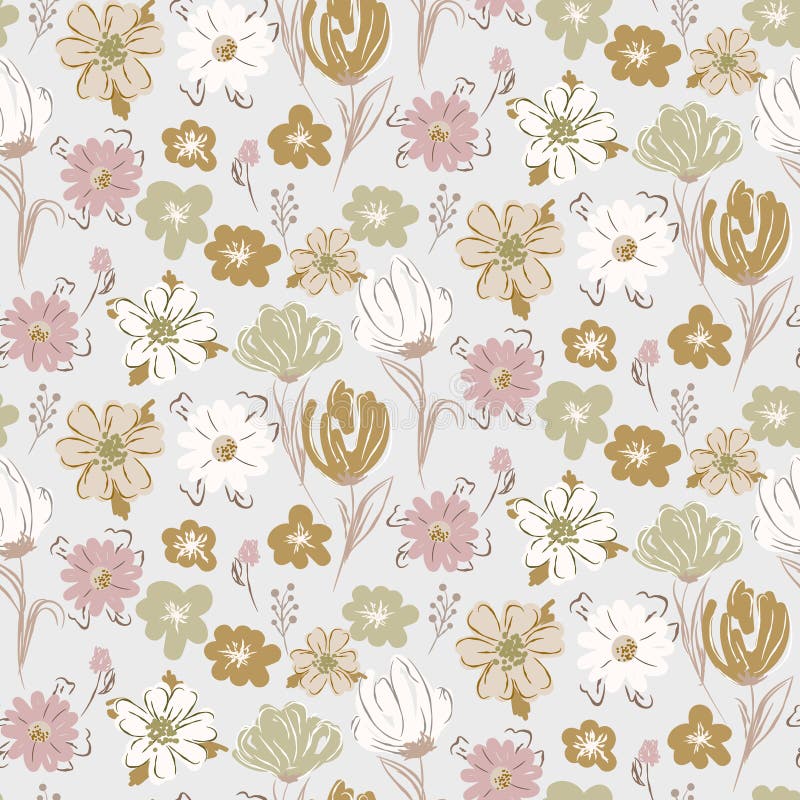 Flower Pattern Background with Meadow Flowers. Dense Greenery Backdrop ...