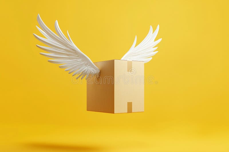 Flying Box, Courier Package, Cardboard Paper Box with Wings, a Flying ...