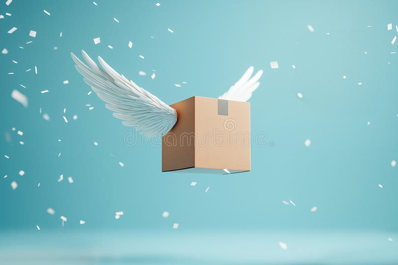 Flying Box, Courier Package, Cardboard Paper Box with Wings, a Flying ...