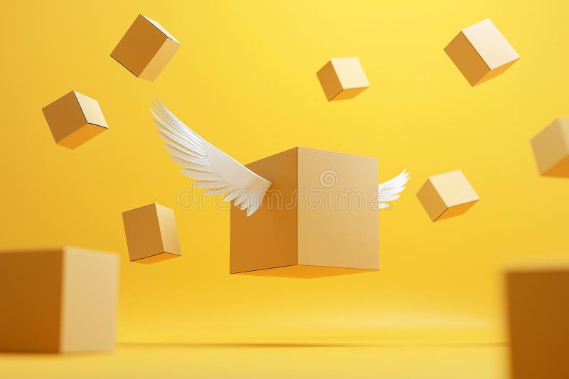 Flying Box, Courier Package, Cardboard Paper Box with Wings, a Flying ...