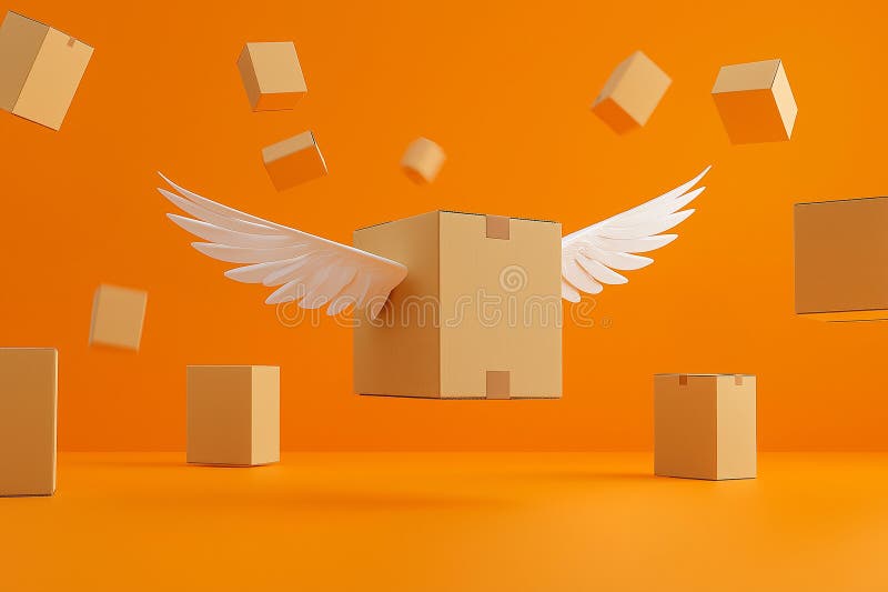 Flying Box, Courier Package, Cardboard Paper Box with Wings, a Flying ...