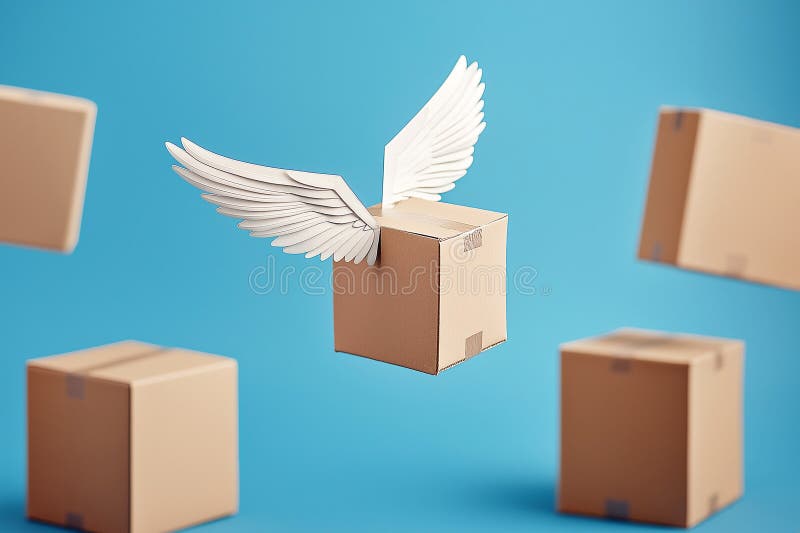 Flying Box, Courier Package, Cardboard Paper Box with Wings, a Flying ...