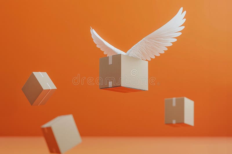Flying Box, Courier Package, Cardboard Paper Box with Wings, a Flying ...