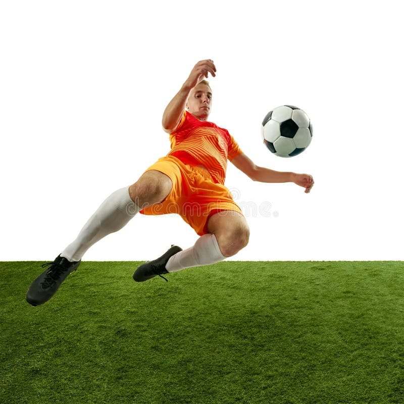 Focused Soccer Player Executing Perfect High Kick, Showing Agility and ...
