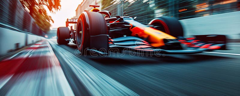Formula One Racing Car Driving Fast on Race Track. Motion Blur at Long ...