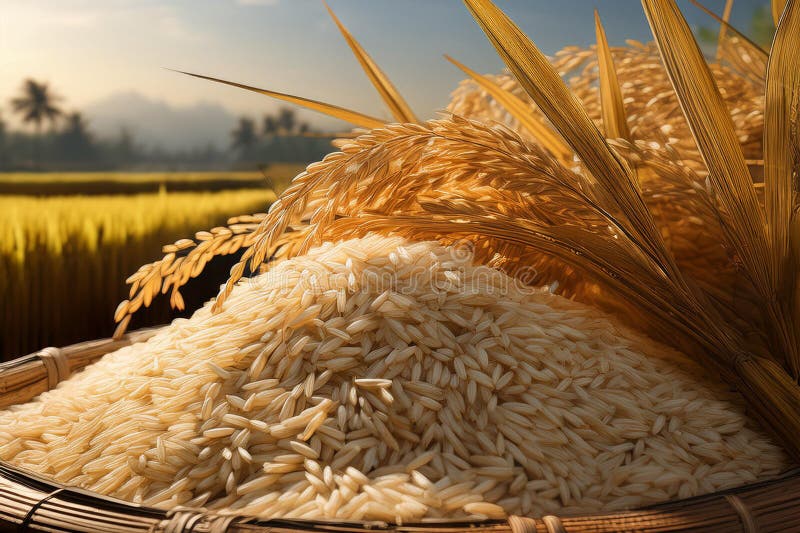 Generated Image Freshly Harvested Rice Stock Image - Image of bowl ...