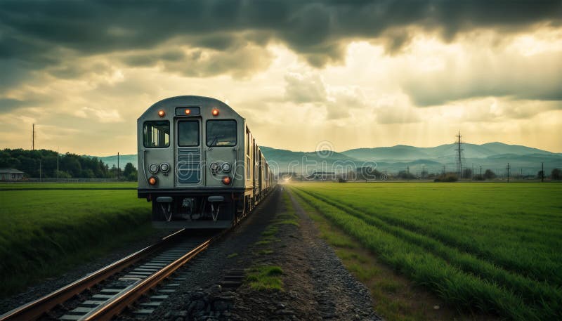 Railway. Front View of a Moving Train during Rainy Weather Stock ...