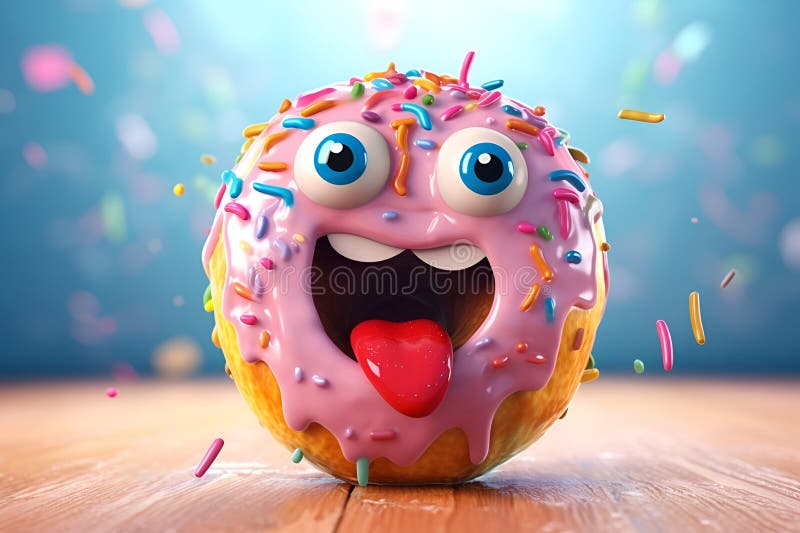Funny Donut Character Covered with Multi-colored Glaze Stock ...