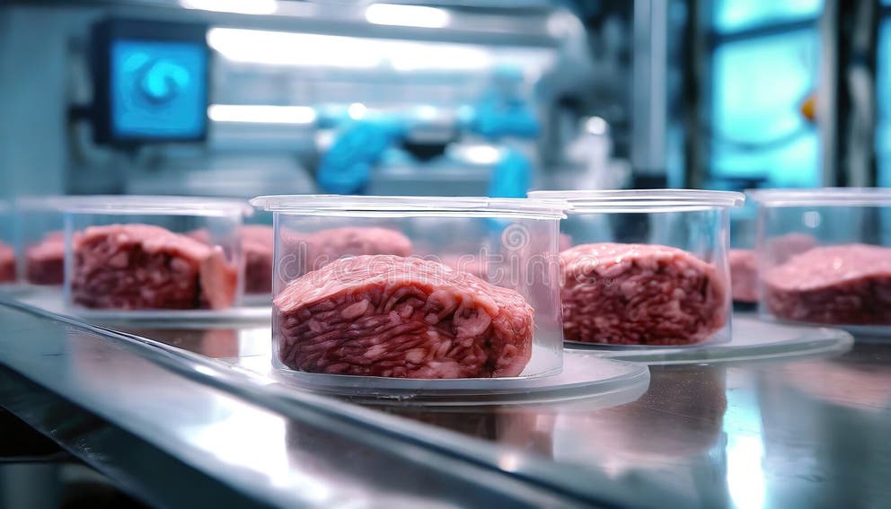 A Futuristic Laboratory Scene with Meat Samples in Transparent ...