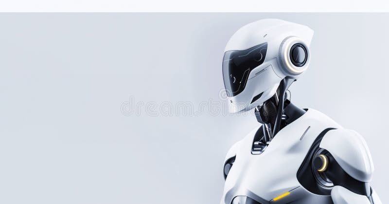 Futuristic Modern White Robot Cyber Illustration with Place for Text ...