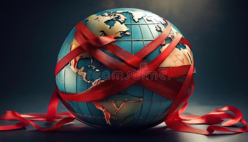 A Striking Image of a Globe Wrapped in Red Ribbons Stock Illustration ...