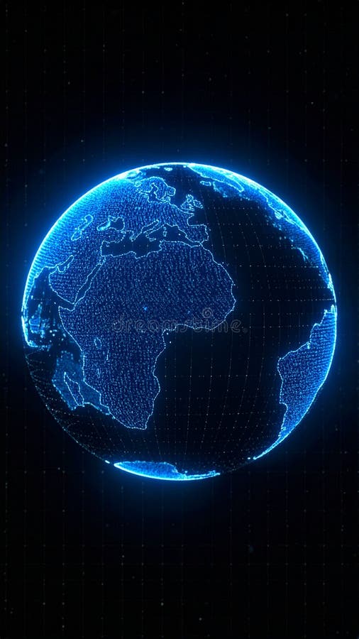 Glowing Blue Digital Earth Globe Map Visualization Stock Photo - Image ...