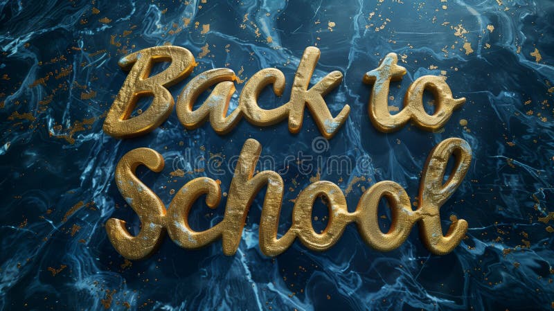 Golden Back To School Text on Blue Marble Background Stock Photo ...