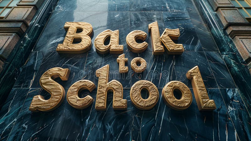Golden Back To School Sign on a Marble Wall Stock Image - Image of ...
