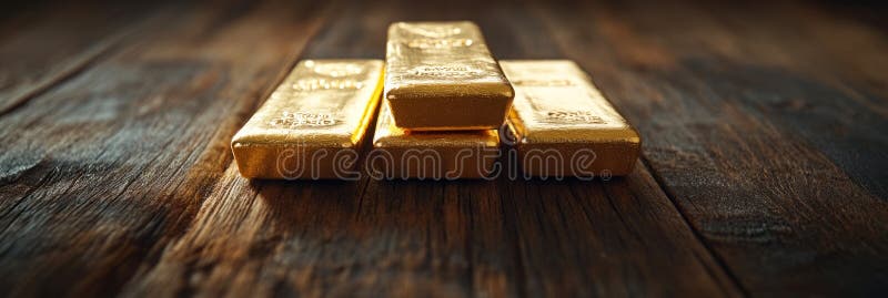 Gold Bars Sit on Dark Wood with Matte Depth and Subtle Light, Captured in Still Product Style ...