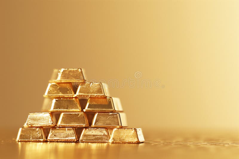 Gold Bullion Stack on Gold Background, Copy Space Stock Illustration ...
