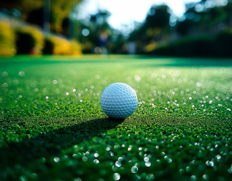 Golf Ball on Green Grass Field Sunny Day Stock Illustration ...