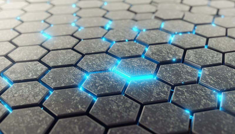 The Gray Hexagonal Tiles Glowing with Blue Light Abstract Background ...
