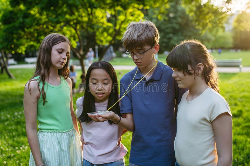 Children in Outdoor Sustainable Educational Class Using Compass ...